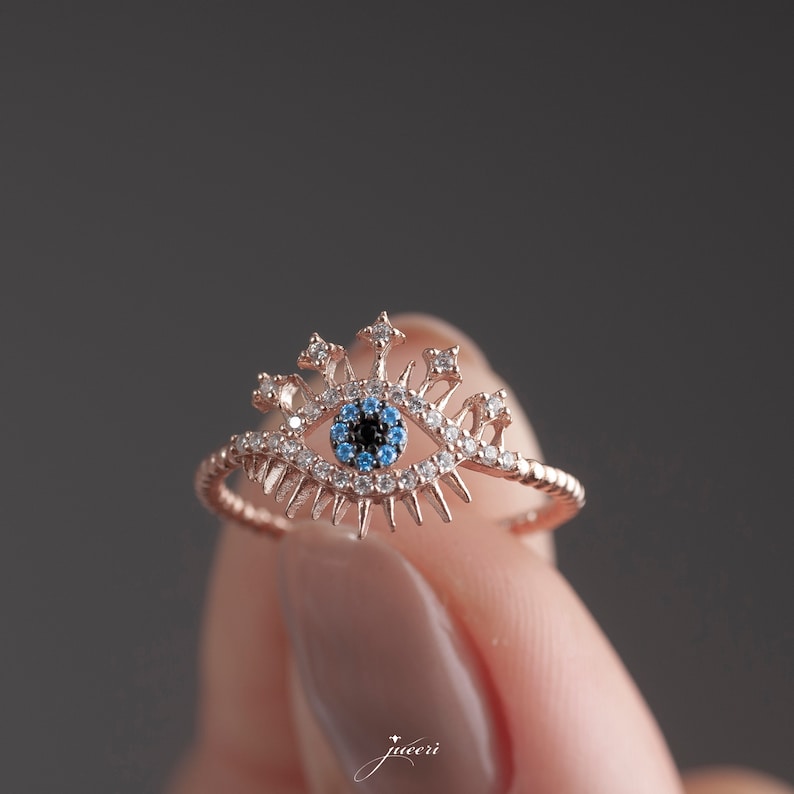 Dainty Evil Eye Ring: 925 Sterling Silver Adjustable Band - Etsy