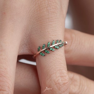 925K Silver Green Flower Ring for Women, Emerald Green Leaf Ring, Tree ...