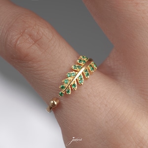 925K Silver Green Flower Ring for Women, Emerald Green Leaf Ring, Tree ...