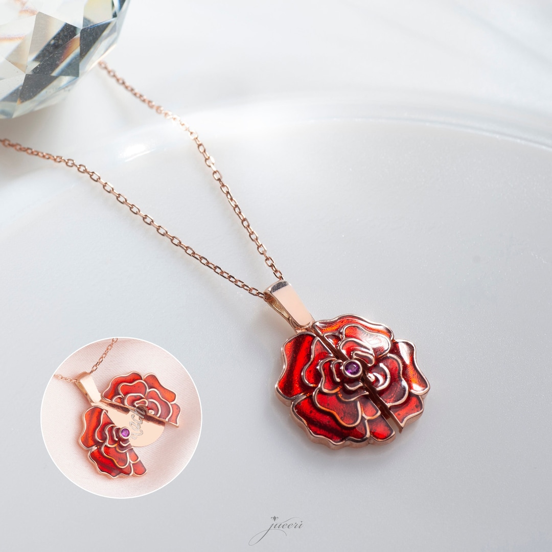 Minimalist Rose Name Necklace, Dainty Rose Necklace, Custom Rose ...