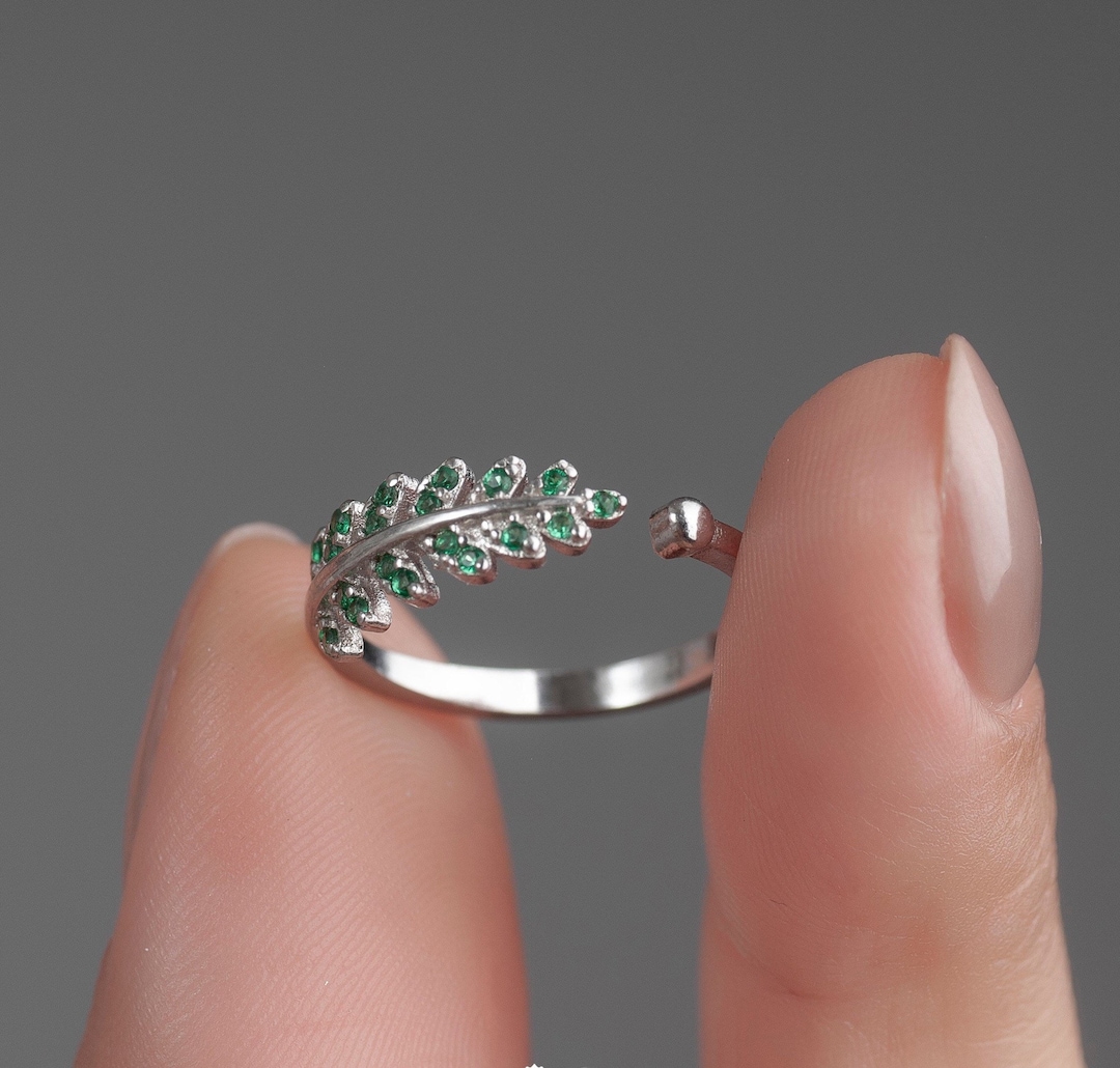 925K Silver Green Flower Ring for Women, Emerald Green Leaf Ring, Tree Branch Gold Ring, Leaf ...