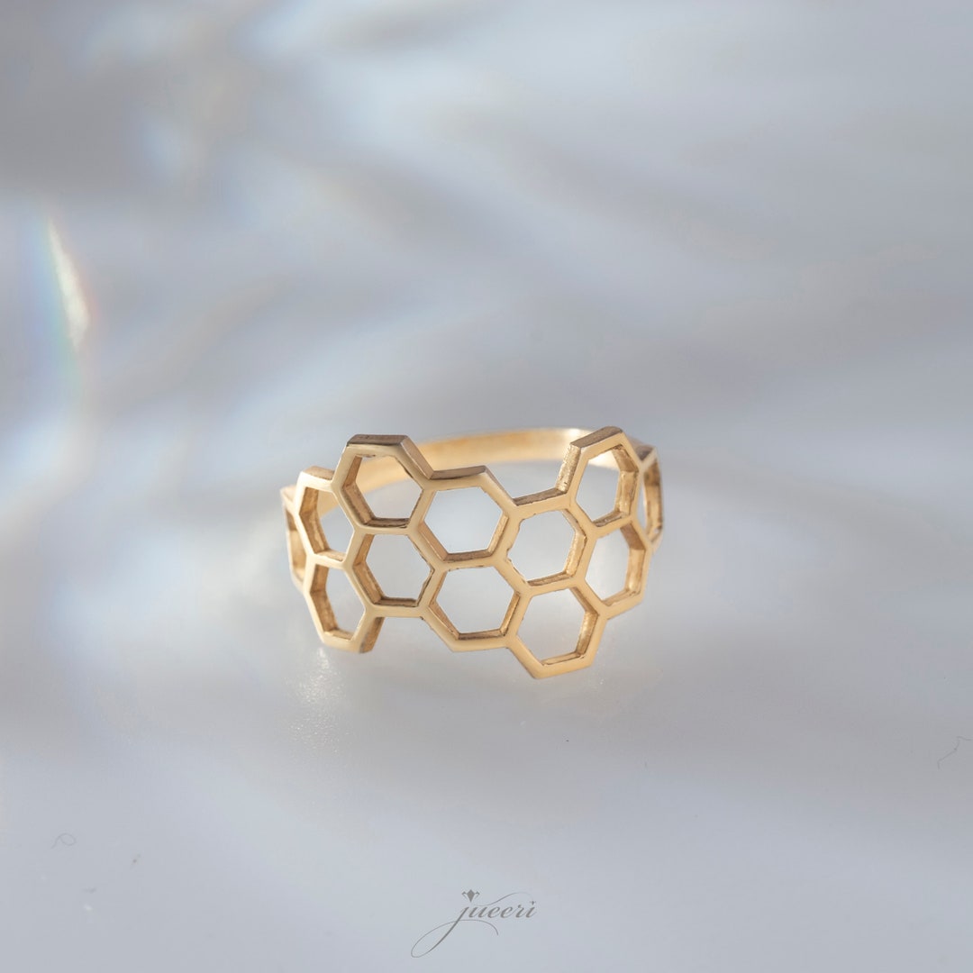 925K Silver Honeycomb Ring, Minimal Bee Comb Ring, Hexagon Shape Band ...