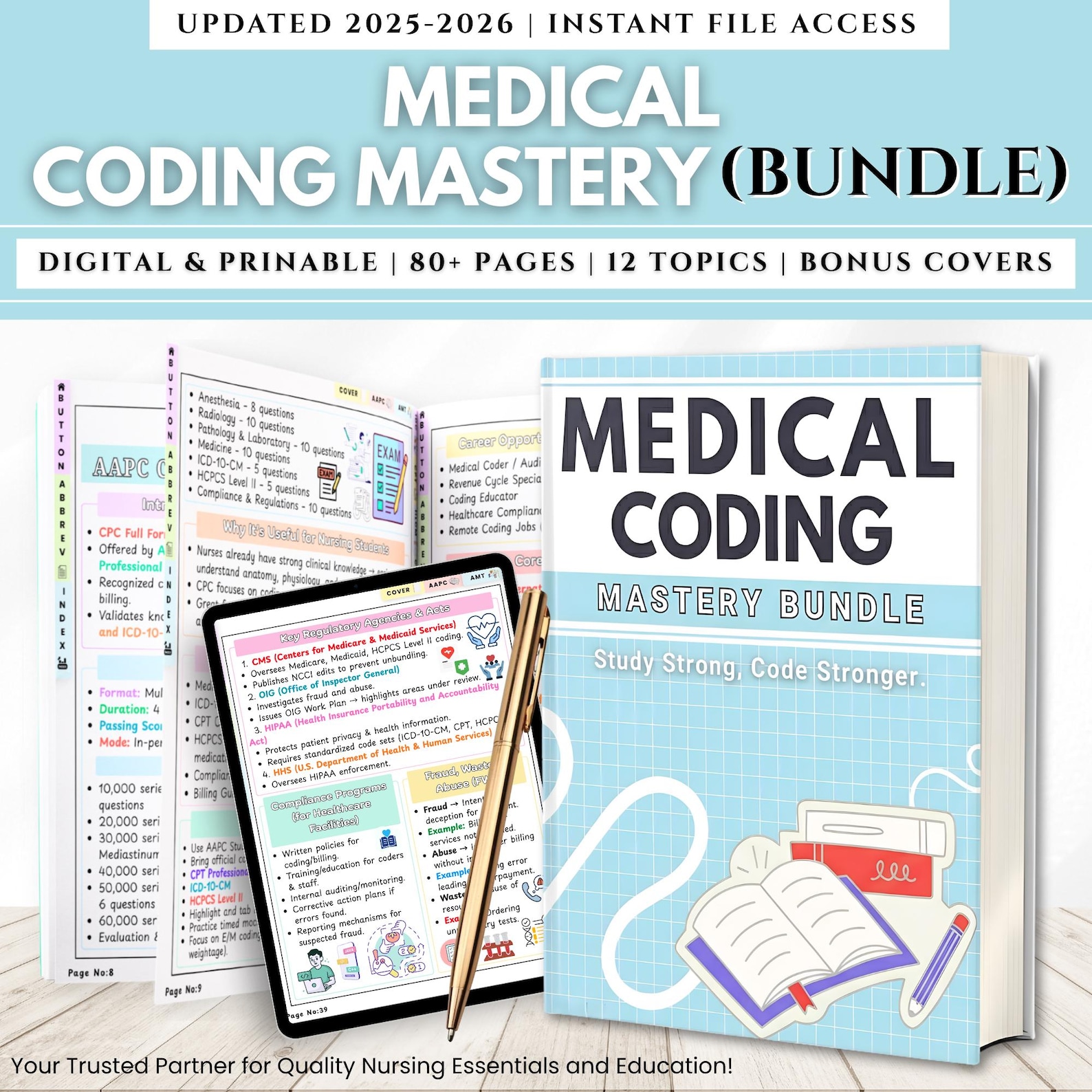 Medical Coding Study Guide Bundle, Nursing Study Notes, ICD-10 & CPT ...