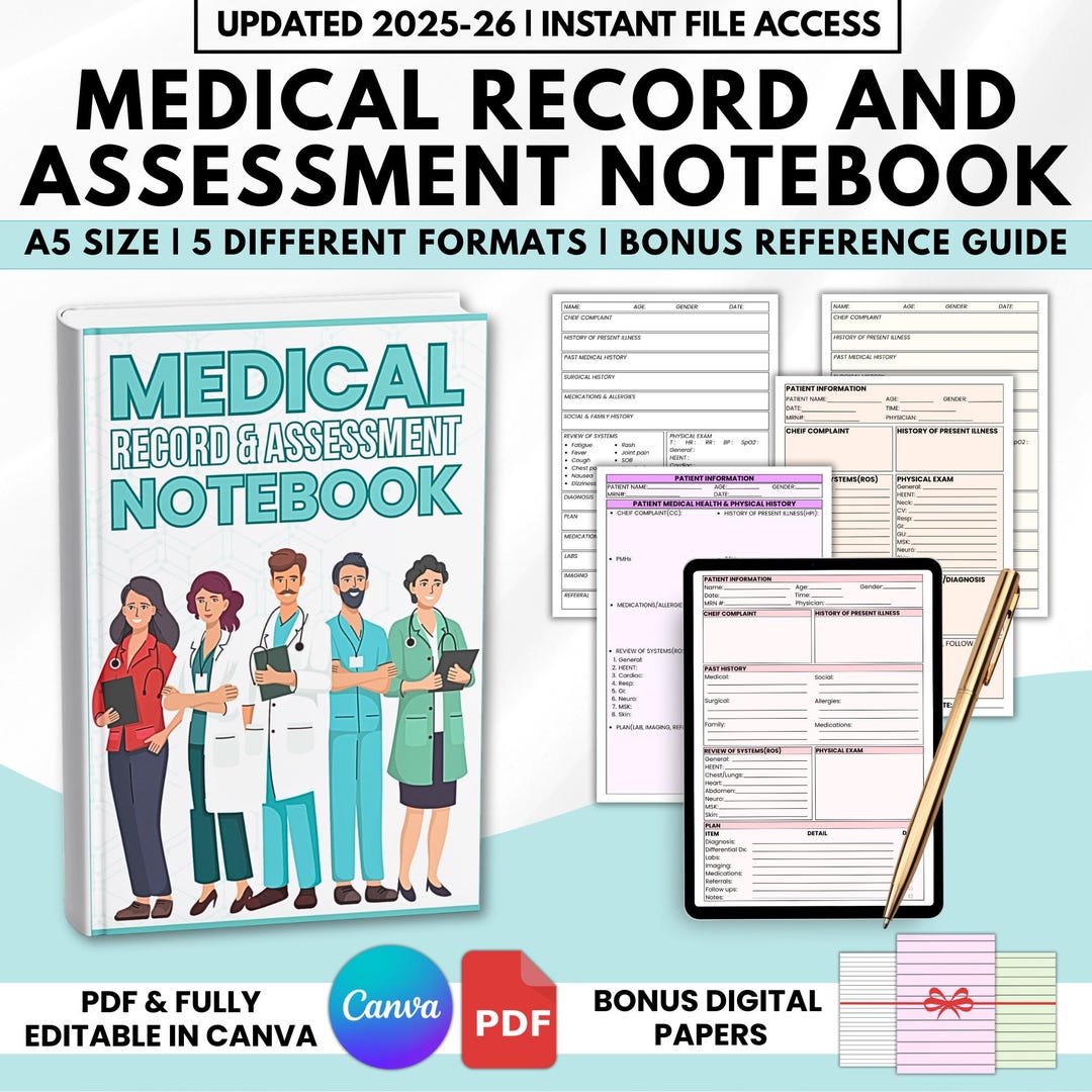 Medical H&P Notebook, 80+ Pages Bonus Digital Papers, History and ...