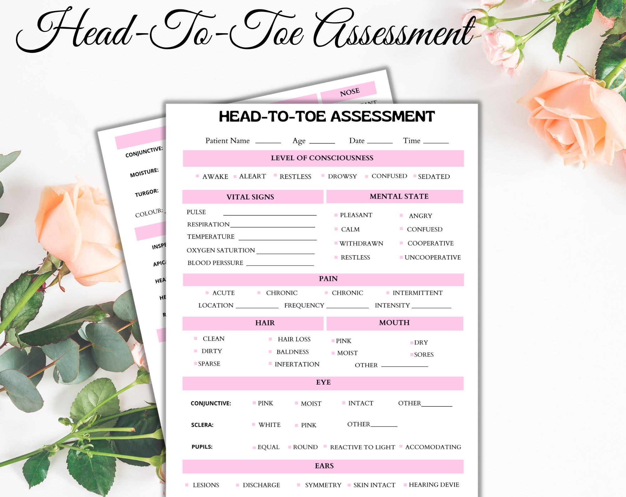 Head to Toe Assessment | Nursing Report | Assessment Template | Digital ...