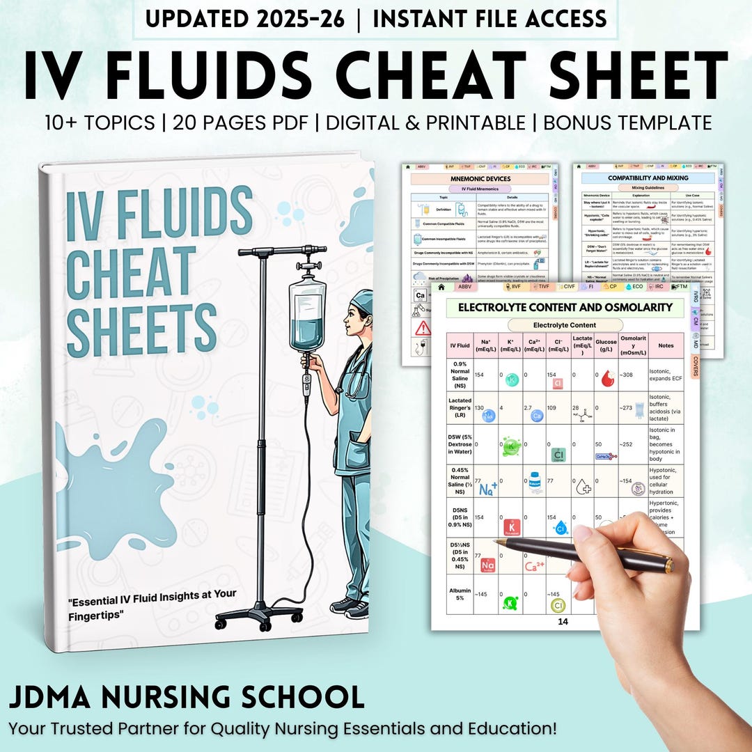 IV Fluids Cheat Sheets, 10+ Topics, Bonus Template, IV Therapy Guide ...