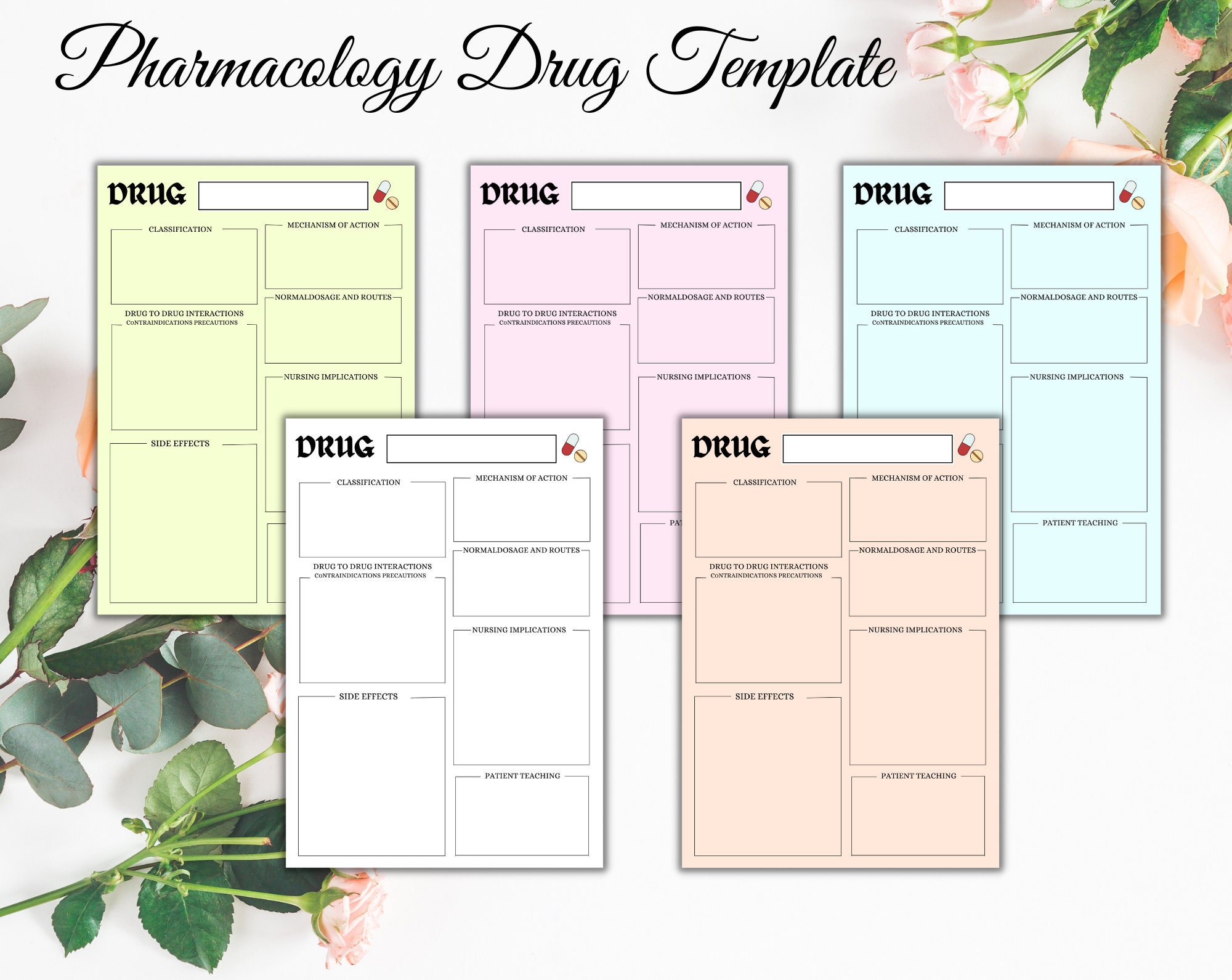 Pharmacology Drug Printable Template Nursing Pharmacology - Etsy