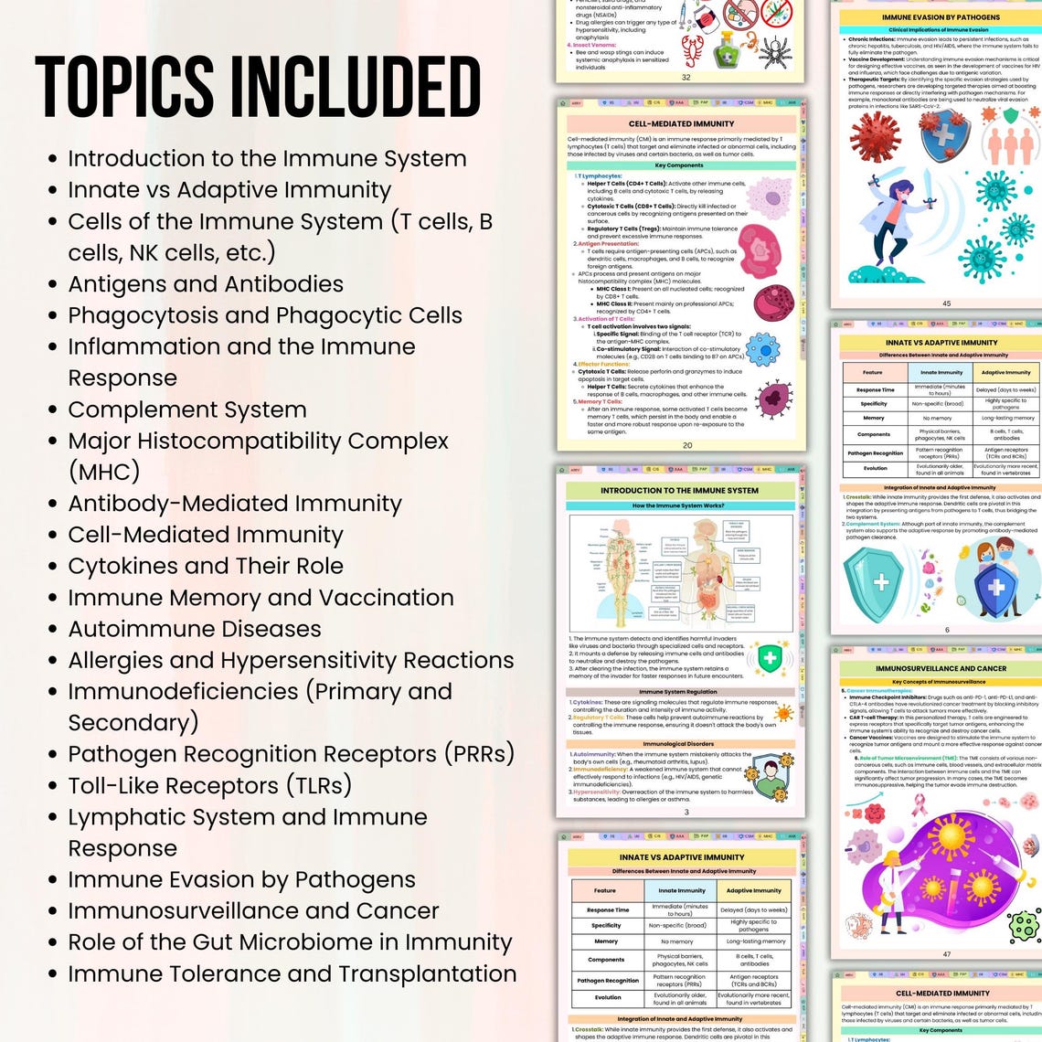 Immune System Notes Hyperlinked With Flashcards or Stickers | Nursing ...