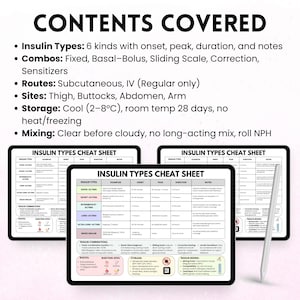 Insulin Types Cheat Sheet, Bonus Daily Diabetes Log, Insulin Study ...