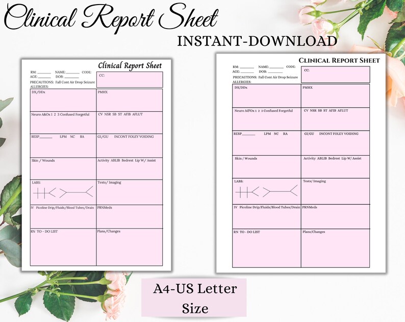 Clinical Report Sheet Clinical Nurse Printable Sheets - Etsy