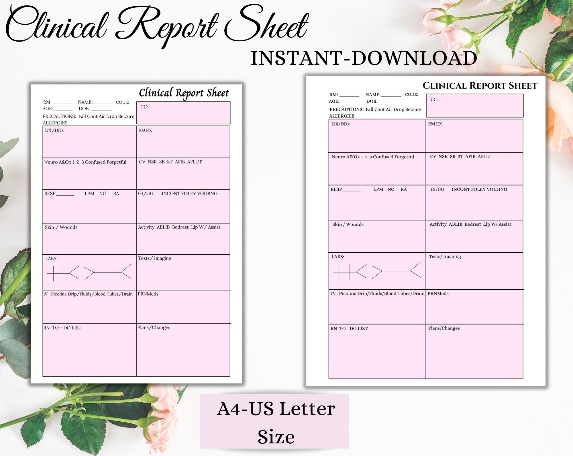 Clinical Report Sheet Clinical Nurse Printable Sheets - Etsy Canada