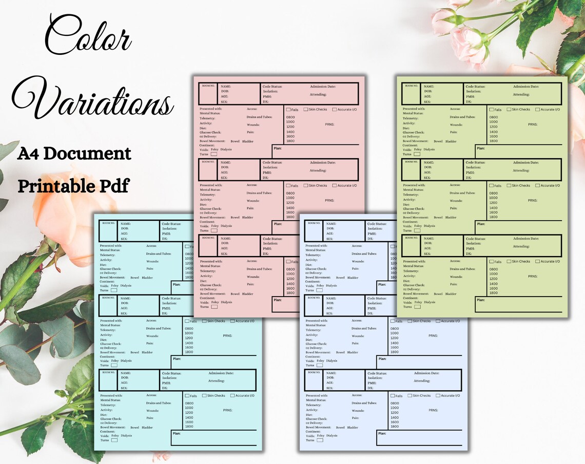 Telemetry Nurse Report Sheet Printable Sheets 10 Colours - Etsy