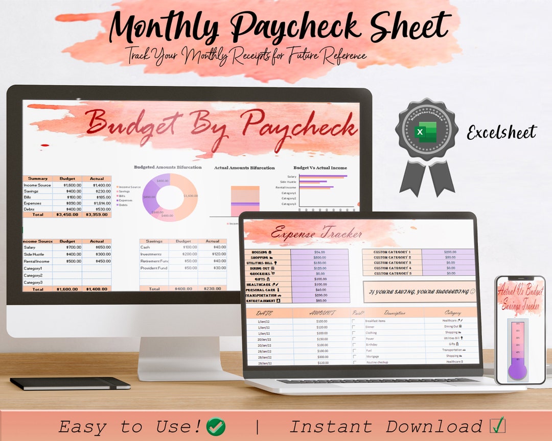 Monthly Budget Template | Paycheck Budget | Budget Template | Budget by ...