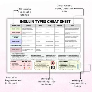Insulin Types Cheat Sheet, Bonus Daily Diabetes Log, Insulin Study ...