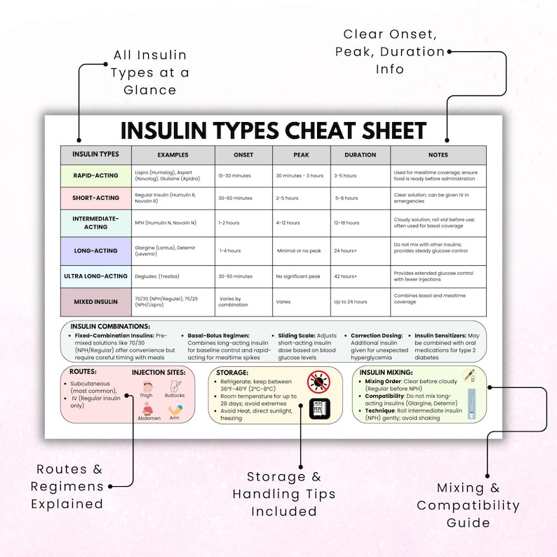 Insulin Types Cheat Sheet, Bonus Daily Diabetes Log, Insulin Study ...