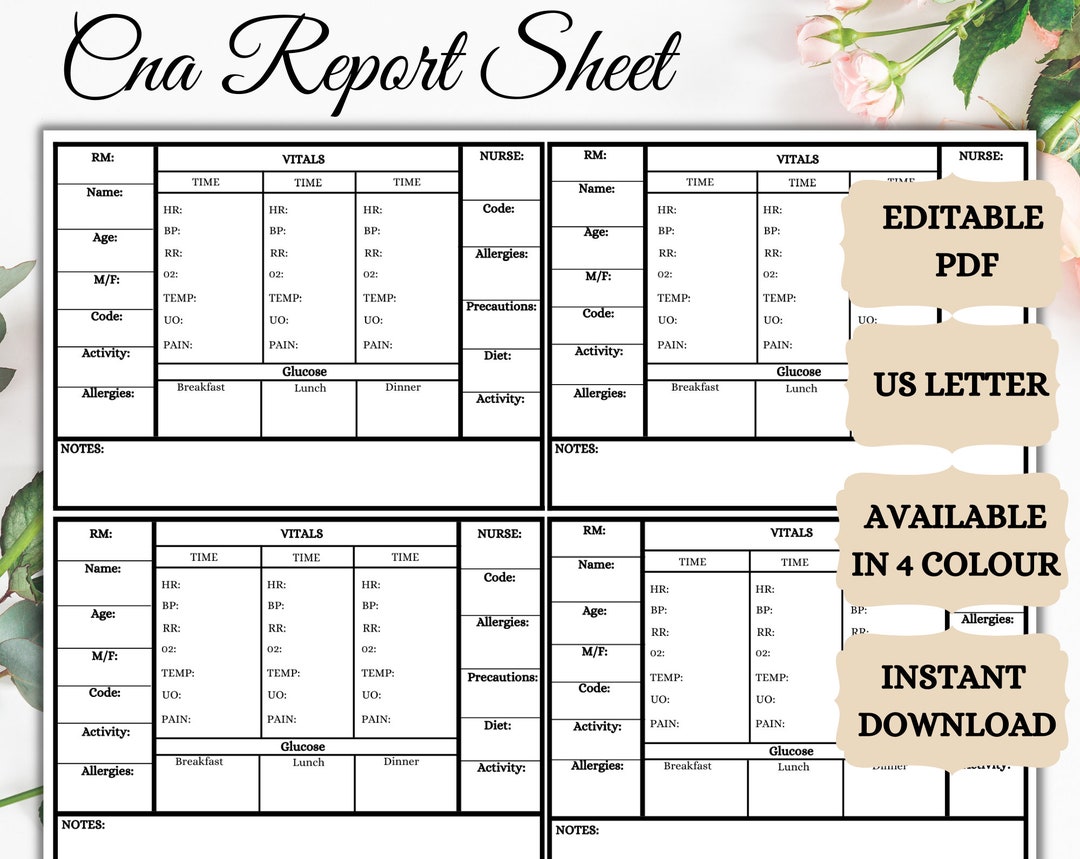 CNA Sheet Report | Cna Template | Printable & Fully Editable | Cna Flow ... CNA Sheet Report | Cna Template | Printable & Fully Editable | Cna Flow ...