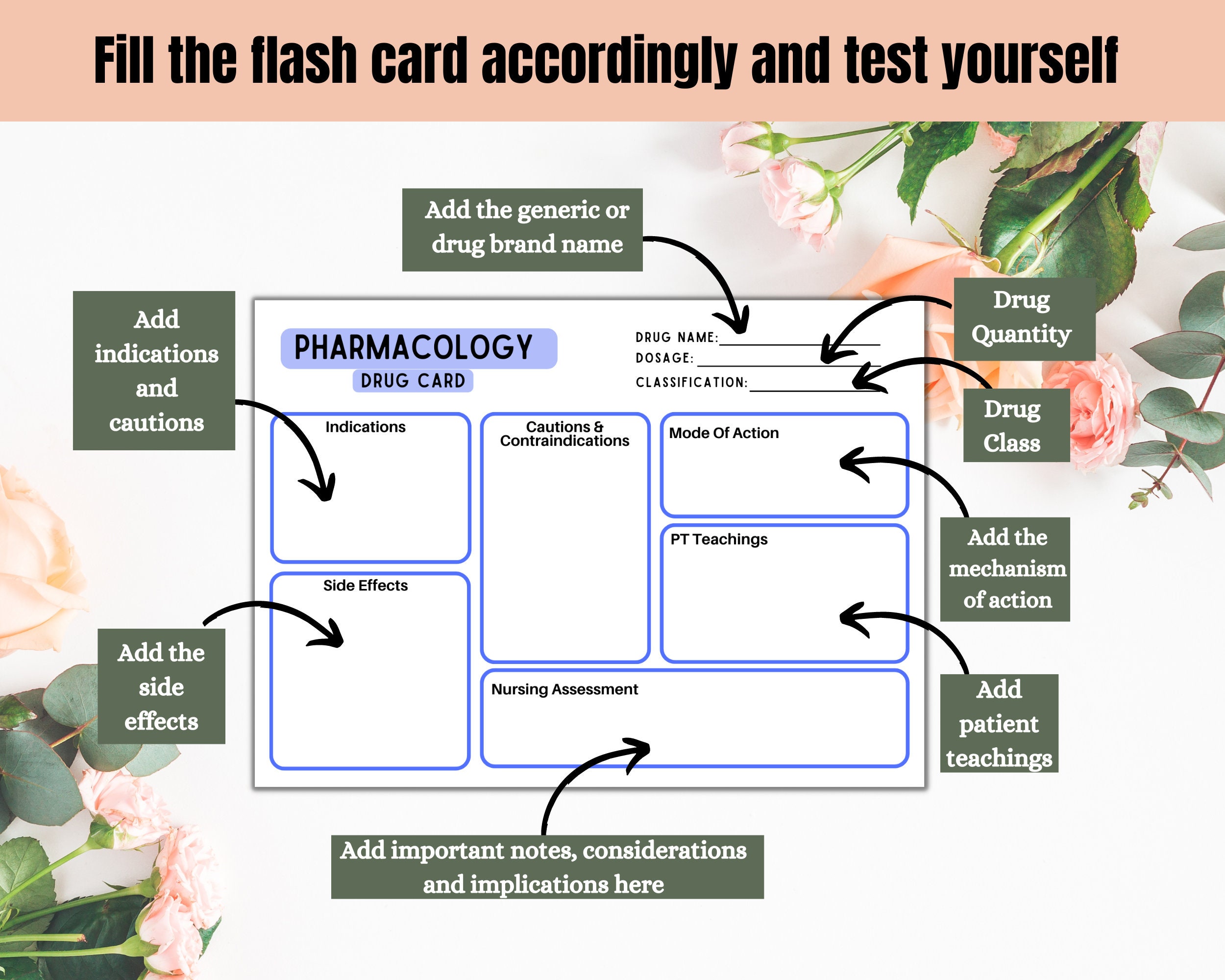 Pharmacology Drug Card Template | Nursing Pharmacology | Printable Drug ...