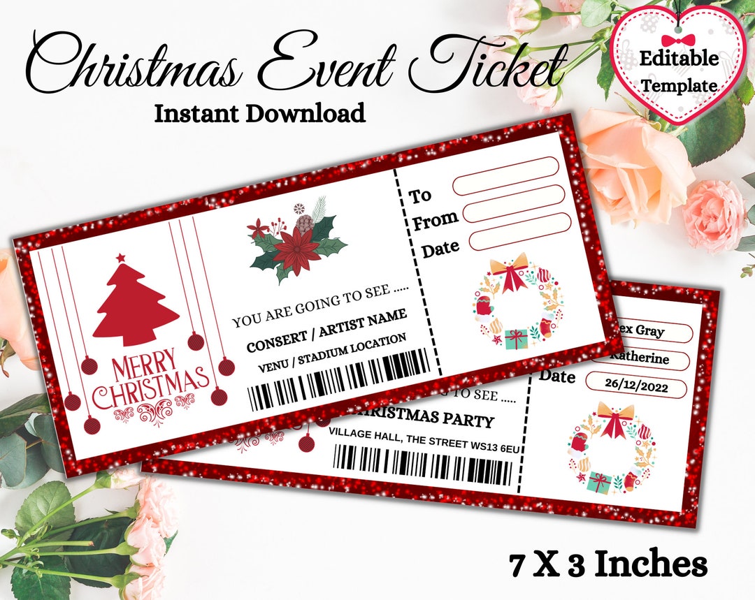 Christmas Voucher | Christmas Ticket Template | Concert Pass | Holiday ...