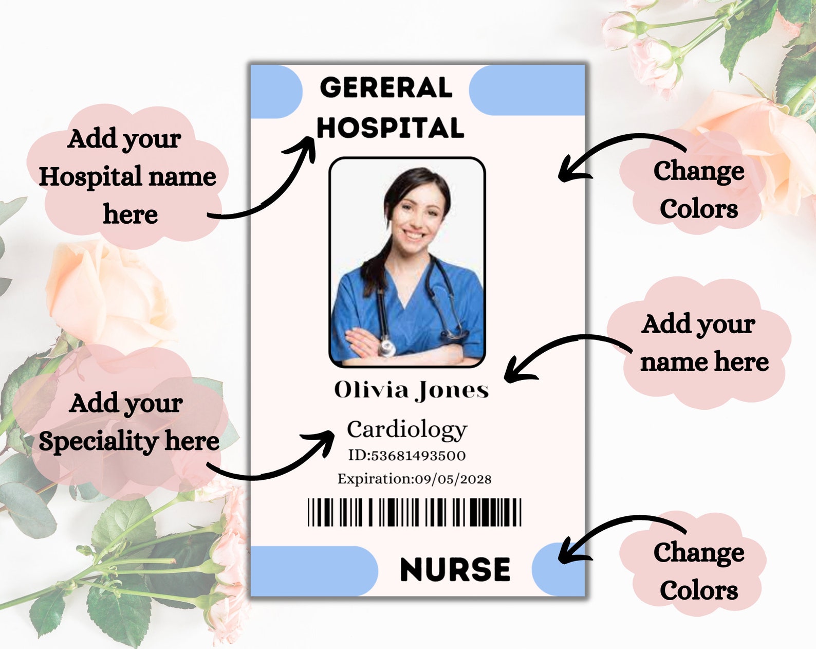 Editable Hospital Staff ID | Doctor ID Badge | Doctor Badge Id ...