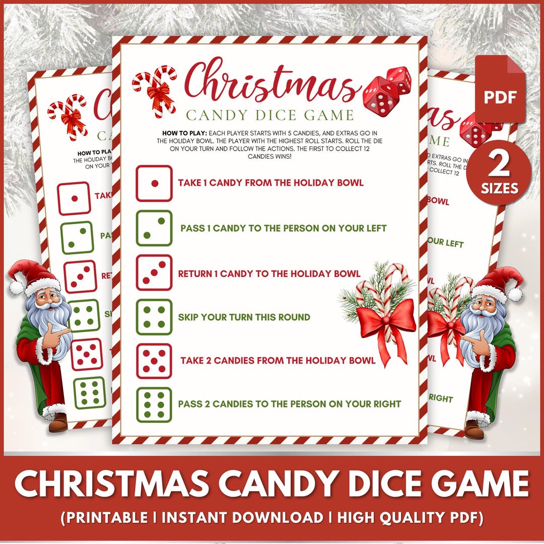 Christmas Candy Dice Game, Printable Games, Kids Candy Games, Christmas ...