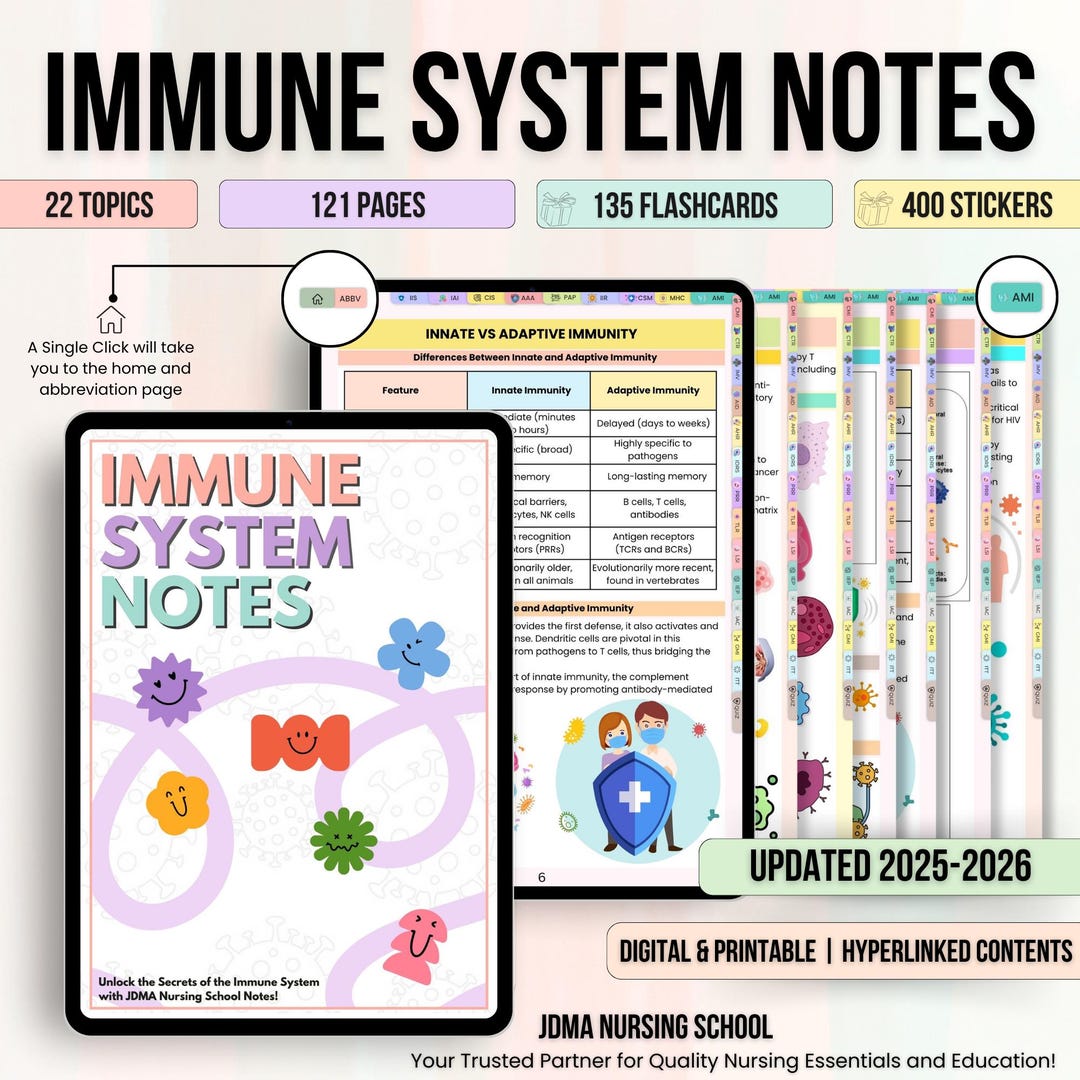 Immune System Notes Hyperlinked With Flashcards or Stickers | Nursing ...