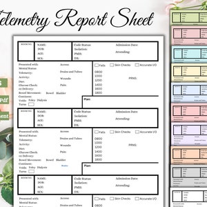 Telemetry Nurse Report Sheet | Printable Sheets | 10 Colours | Digital ...