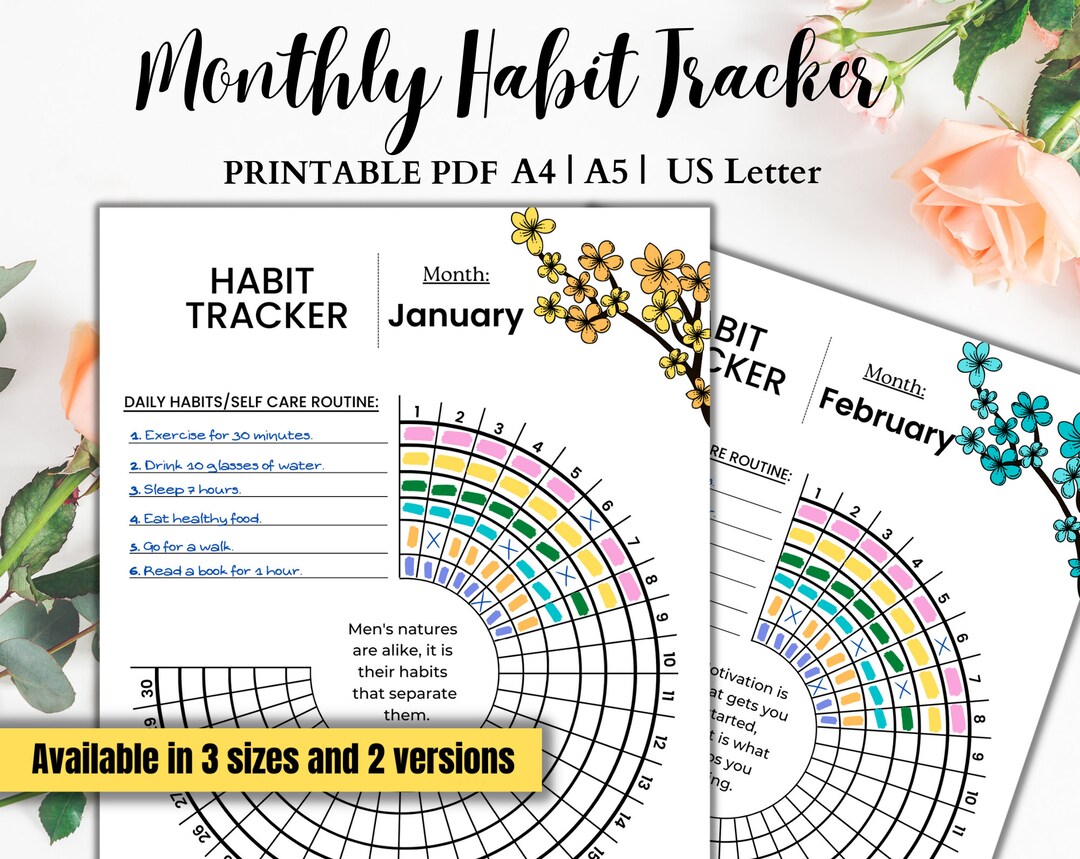 Daily Habit Tracker | Printable Tracker | Round Habit Tracker | Sizes ...