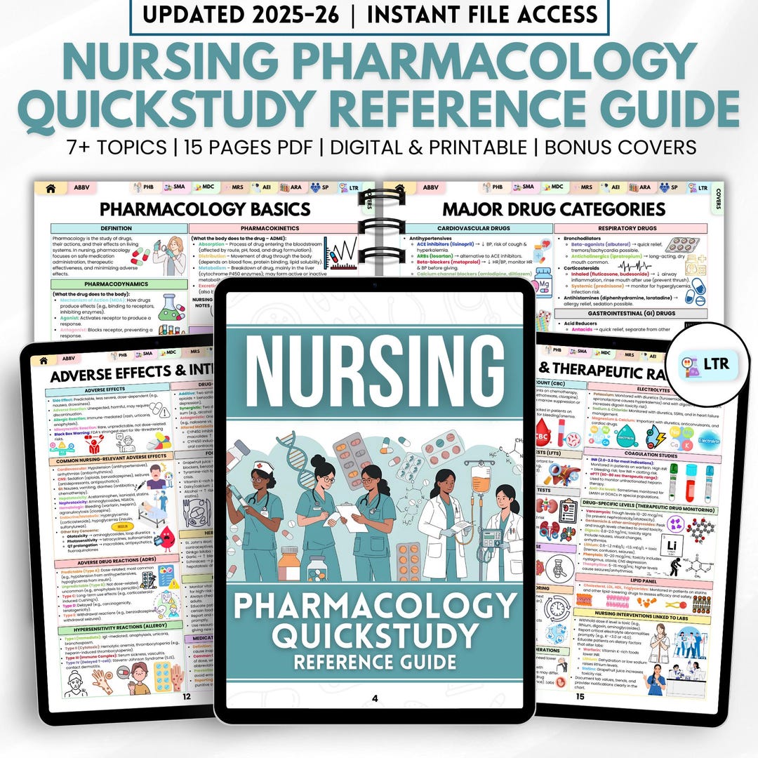 Nursing Pharmacology Study Guide, Quick Reference & Drug Notes, 7 ...