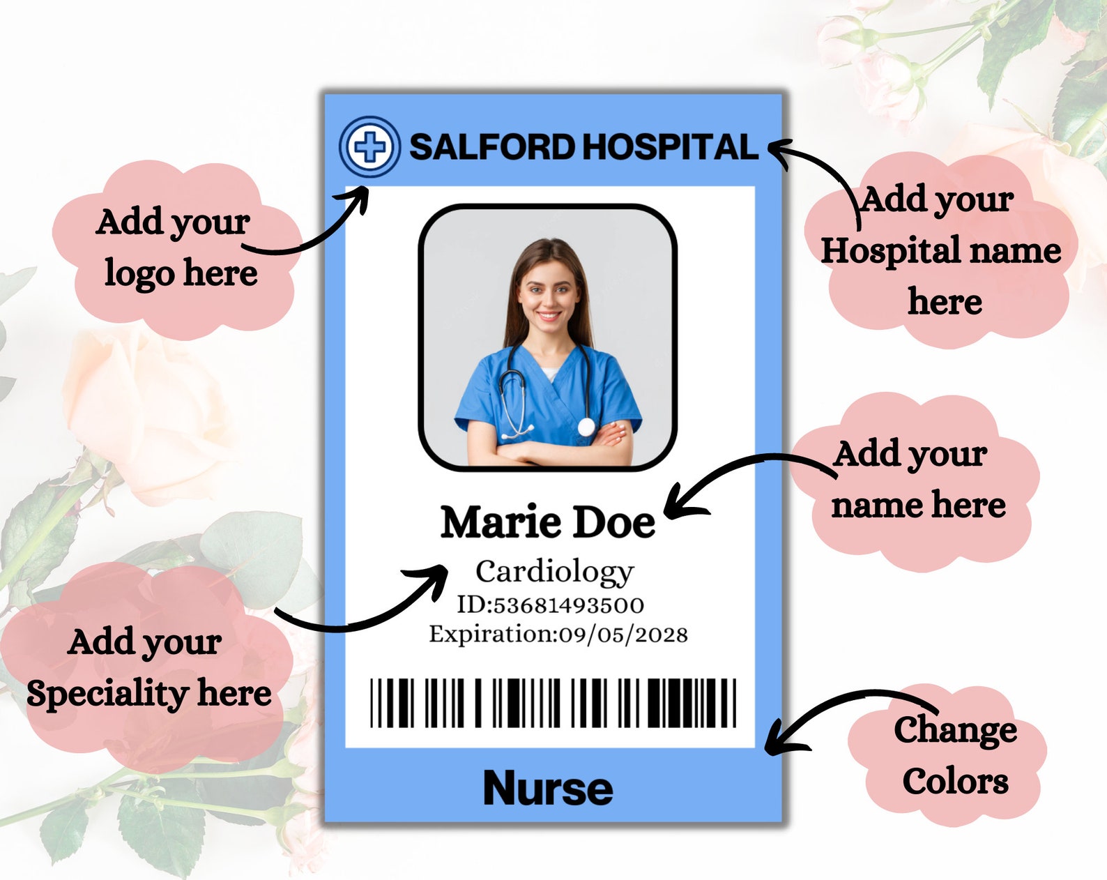 Doctor ID Badge Editable Hospital Staff ID Doctor Badge Id - Etsy