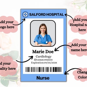 Doctor ID Badge | Editable Hospital Staff ID | Doctor Badge Id ...