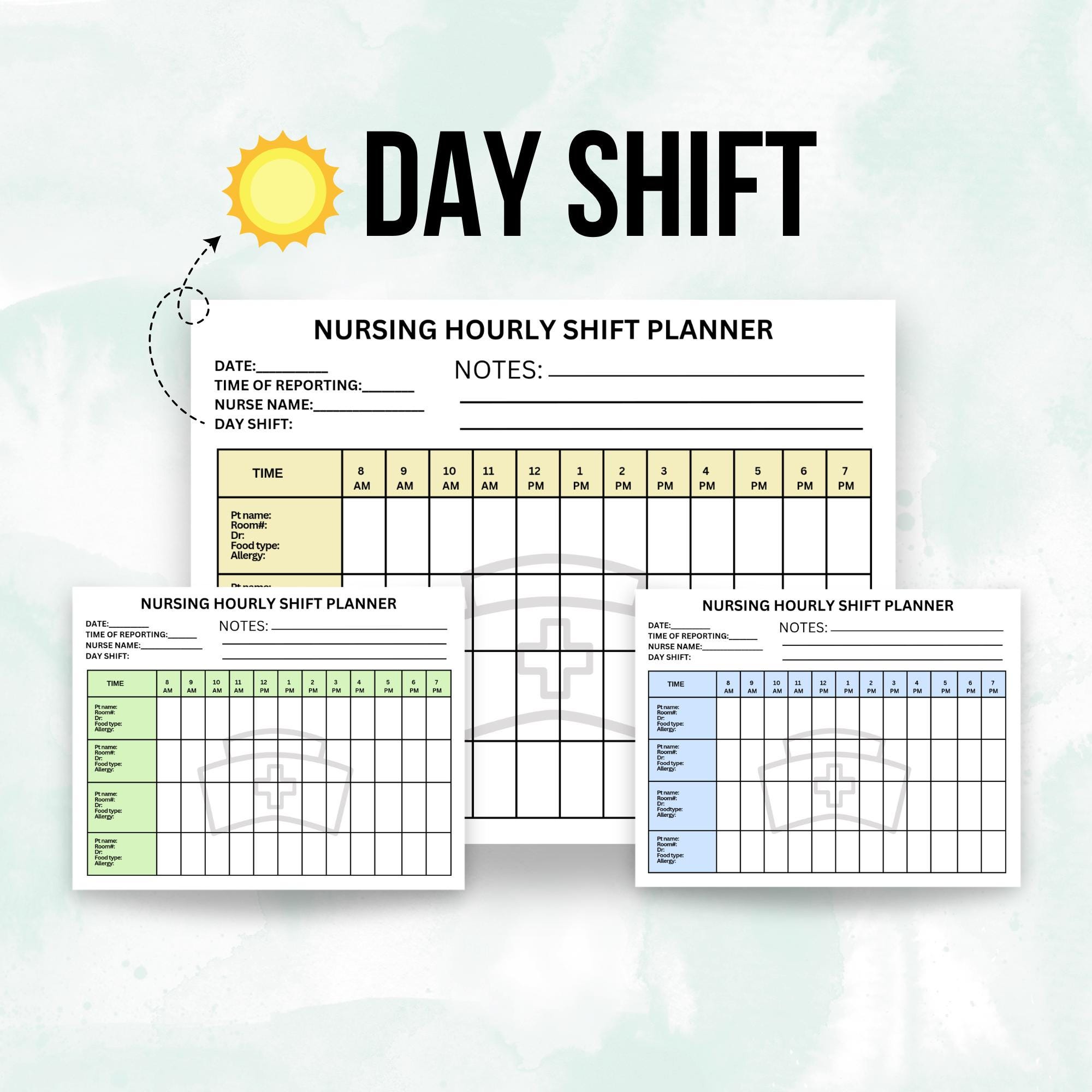 Nurse Hourly Shift Planner Editable | 4 Patient Medication | Report ...