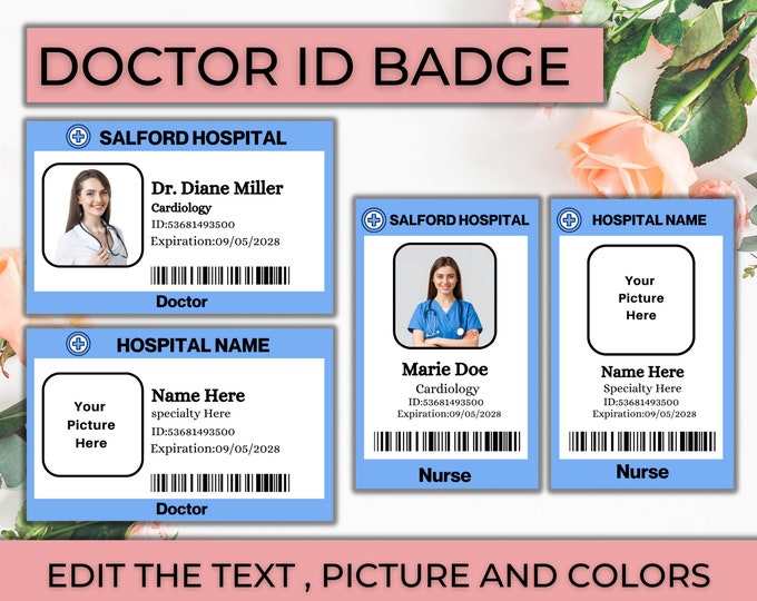 Doctor ID Badge | Editable Hospital Staff ID | Doctor Badge Id ...