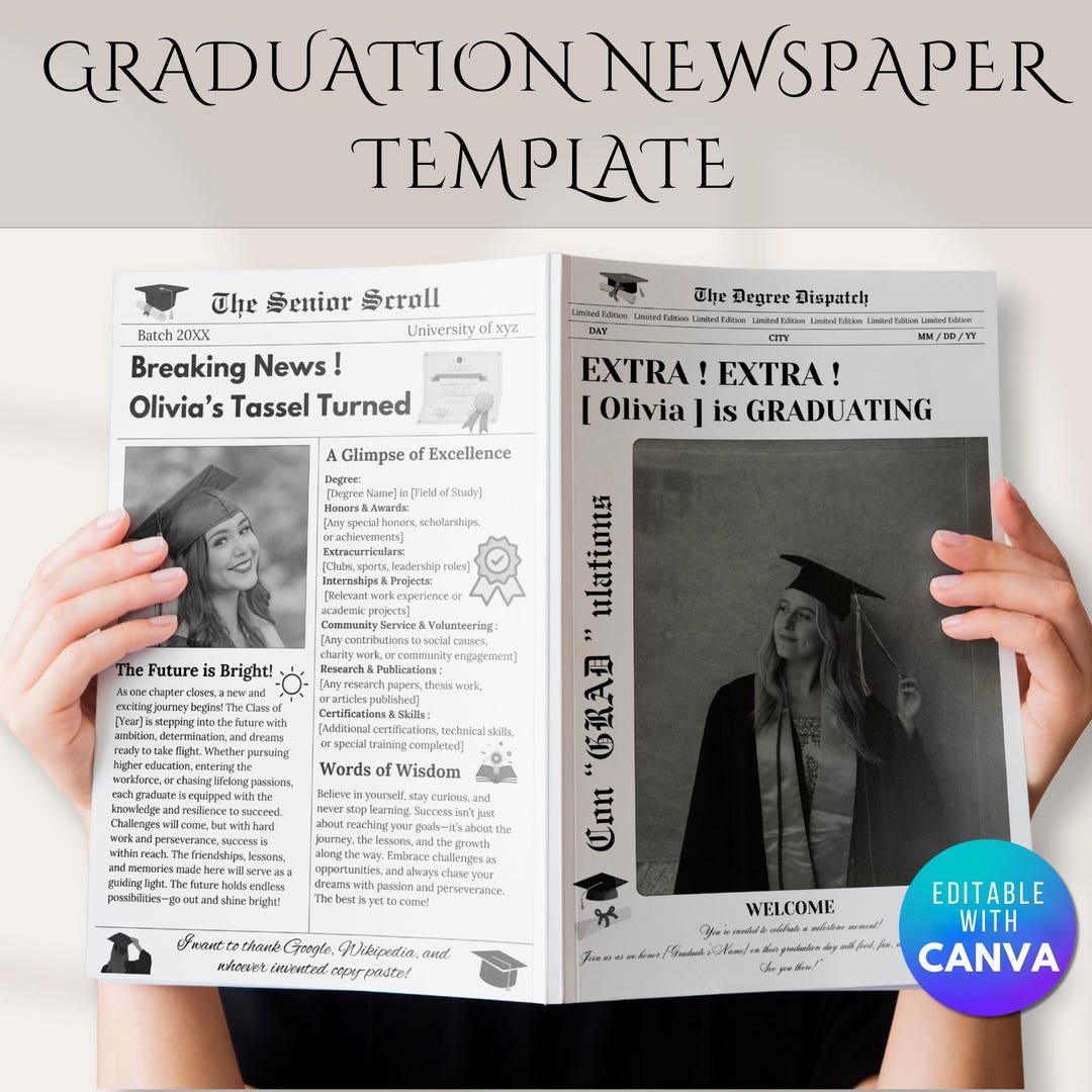 Graduation Newspaper Fully Editable Template, Graduation Newspaper ...