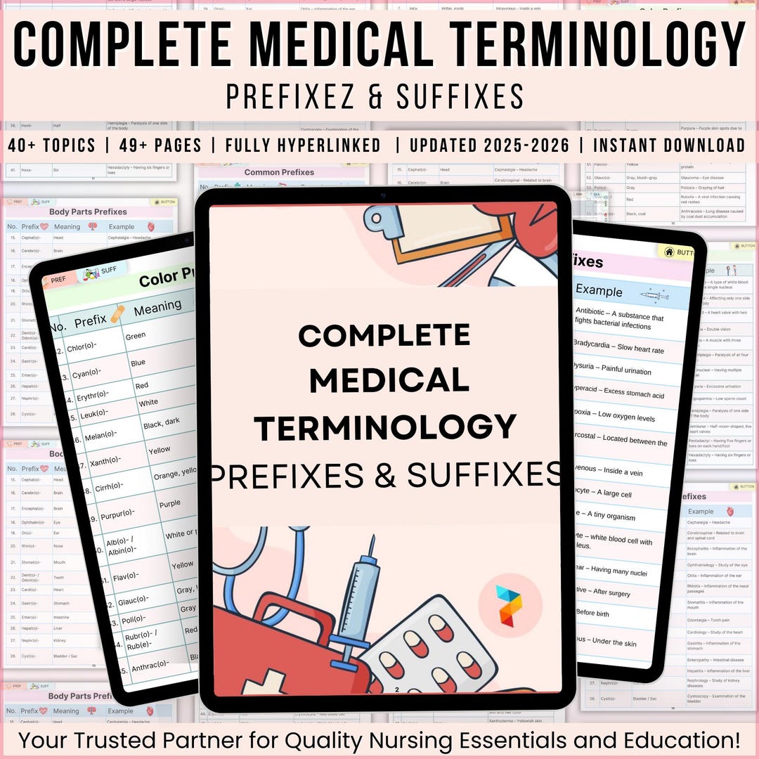 Complete Medical Terminology Prefixes & Suffixes, Basic Medical ...
