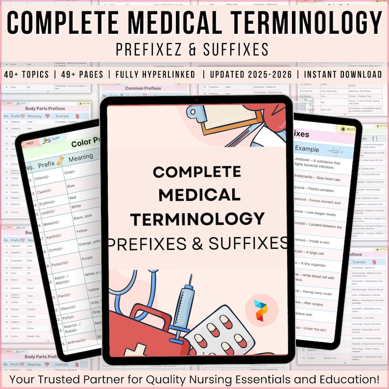 Complete Medical Terminology Prefixes & Suffixes, Basic Medical ...