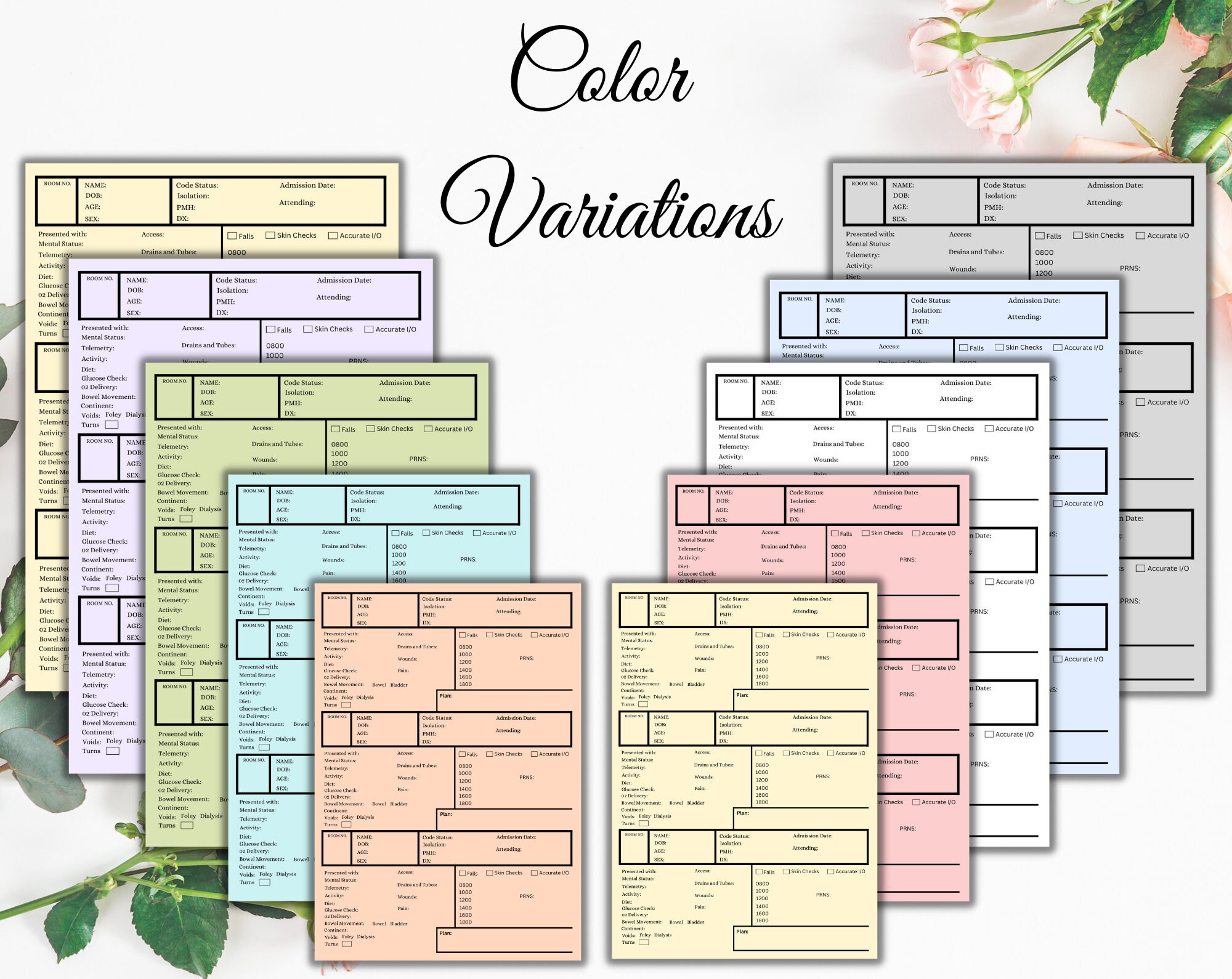 Telemetry Nurse Report Sheet | Printable Sheets | 10 Colours | Digital ...