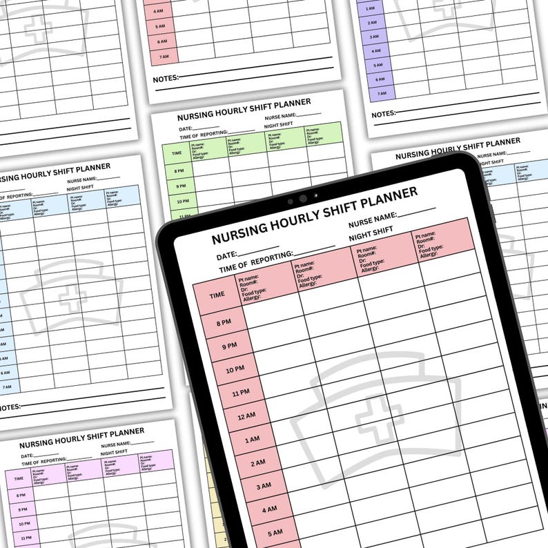 Nurse Hourly Shift Planner Editable | 4 Patient Medication | Report ...