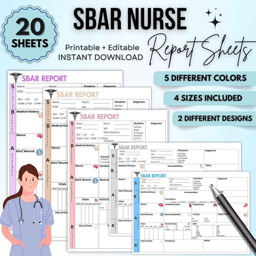 SBAR Nurse Report Sheet | Editable or Printable Nurse Report Sheet | 20 ...