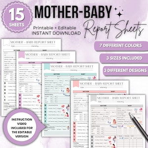 Mother Baby Report Sheet | 15 Pages Printable or Editable | Nurse ...