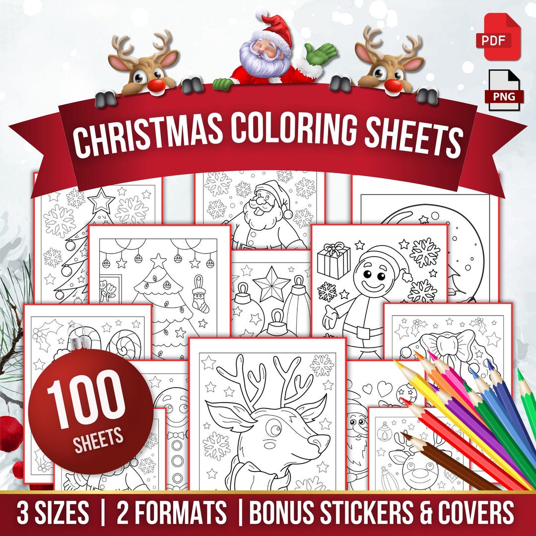 100+ Christmas Coloring Sheets, 3 Sizes Include, Christmas Activities ...