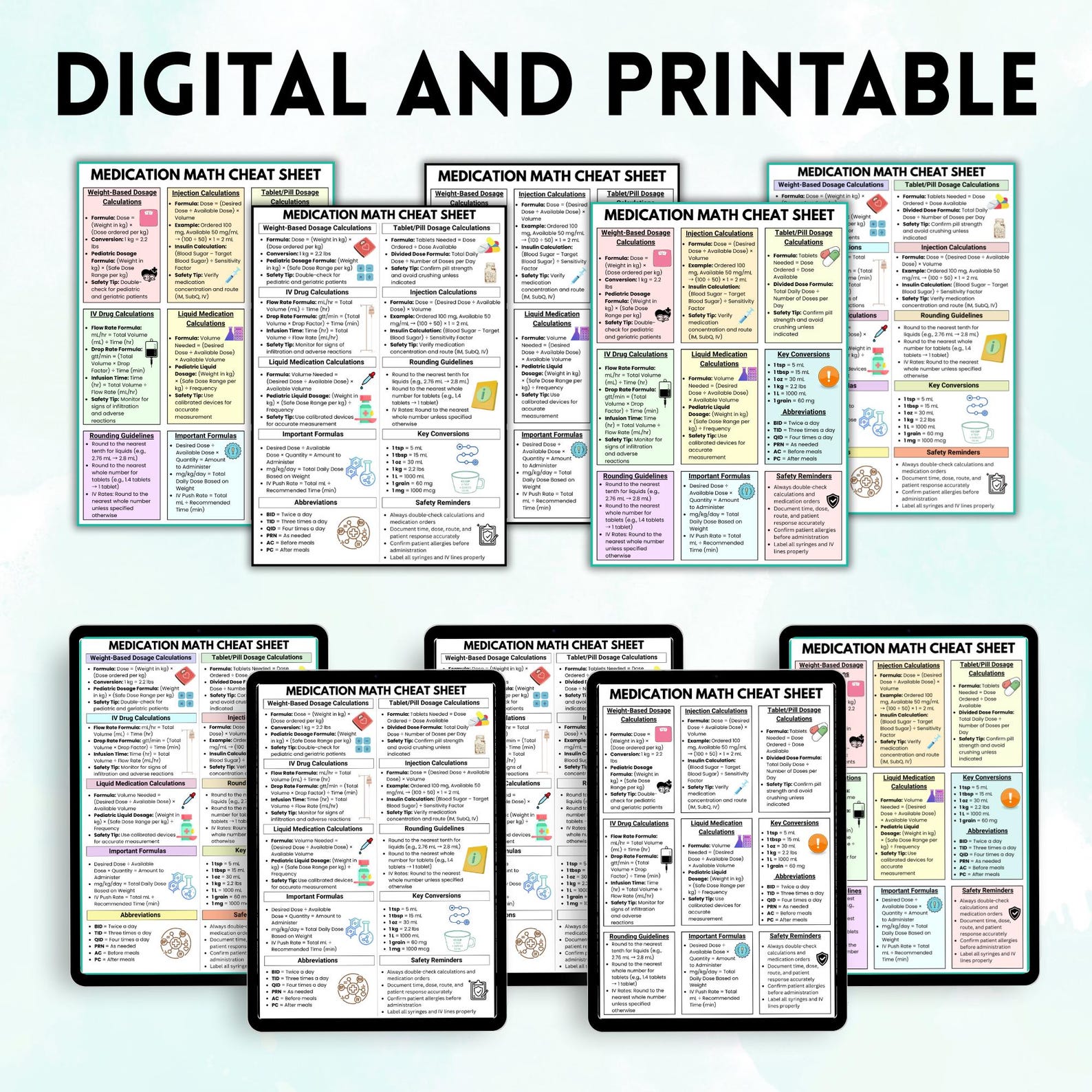Medication Math Cheat Sheet, Bonus Medication Log, Weight Based Dosage ...