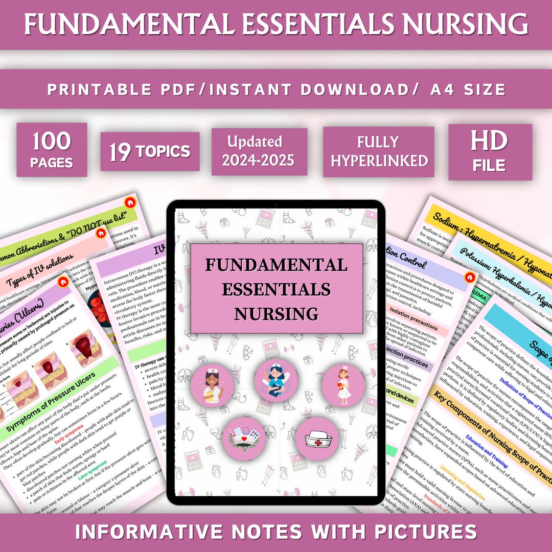 Fundamental Essentials Nursing Bundle 99pages Nursing Study Guide ...