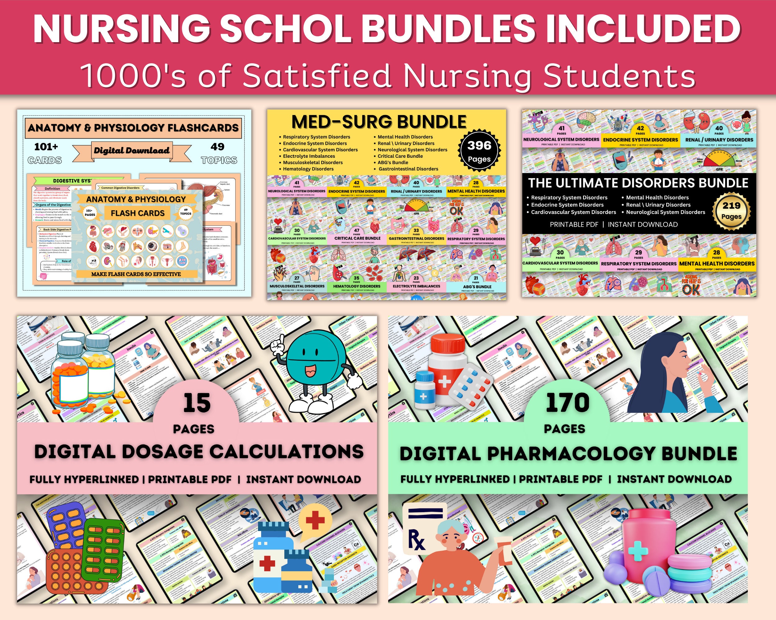 Nursing School | Whole Bundle Shop | Nursing Study Guide | Nclex Study ...