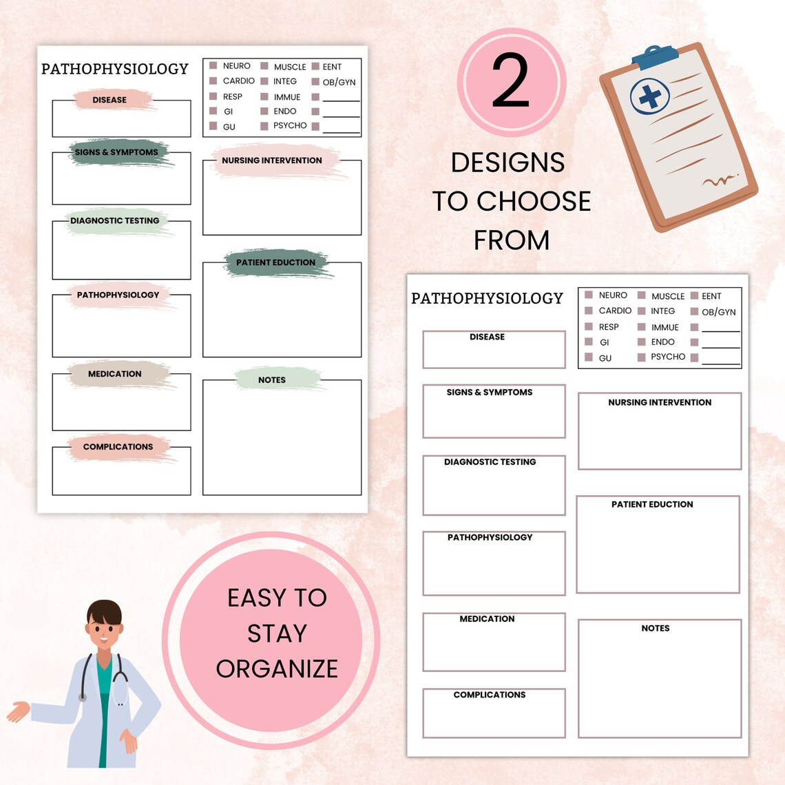 Pathophysiology Template Bundle 100+pages | Free Medical Stickers ...