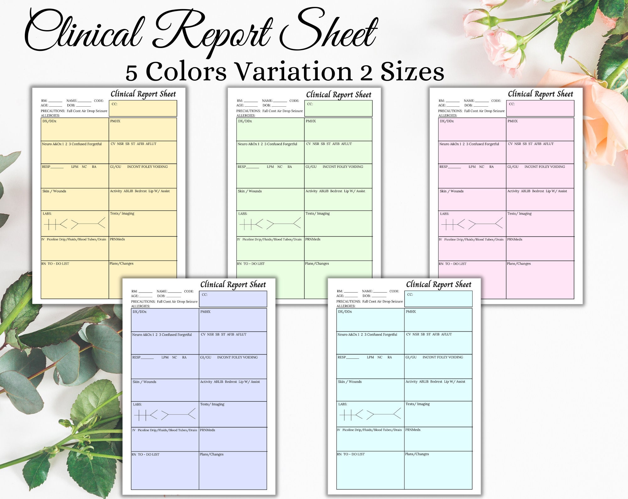 Clinical Report Sheet Clinical Nurse Printable Sheets - Etsy Canada