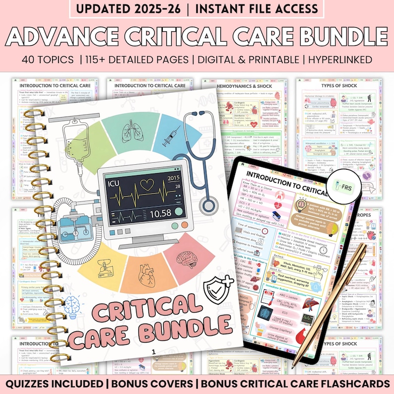 115+ Critical Care Bundle, 40+ Topics, ICU Nurse Tools, Intensive Care ...