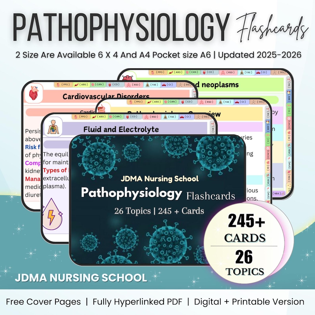 Pathophysiology Flashcard Bundle245+pages Hyperlinked | Free Cover ...