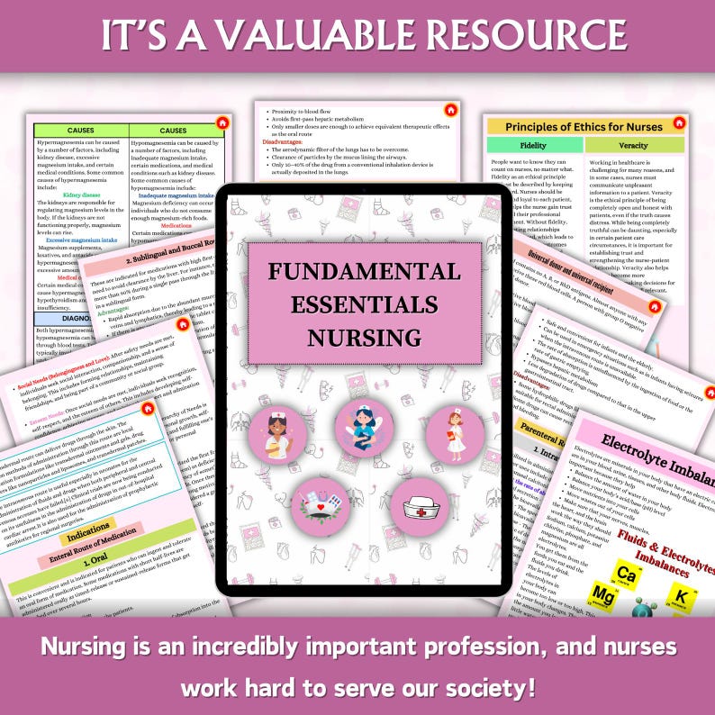 Fundamental Essentials Nursing Bundle 99+pages | Nursing Study Guide ...