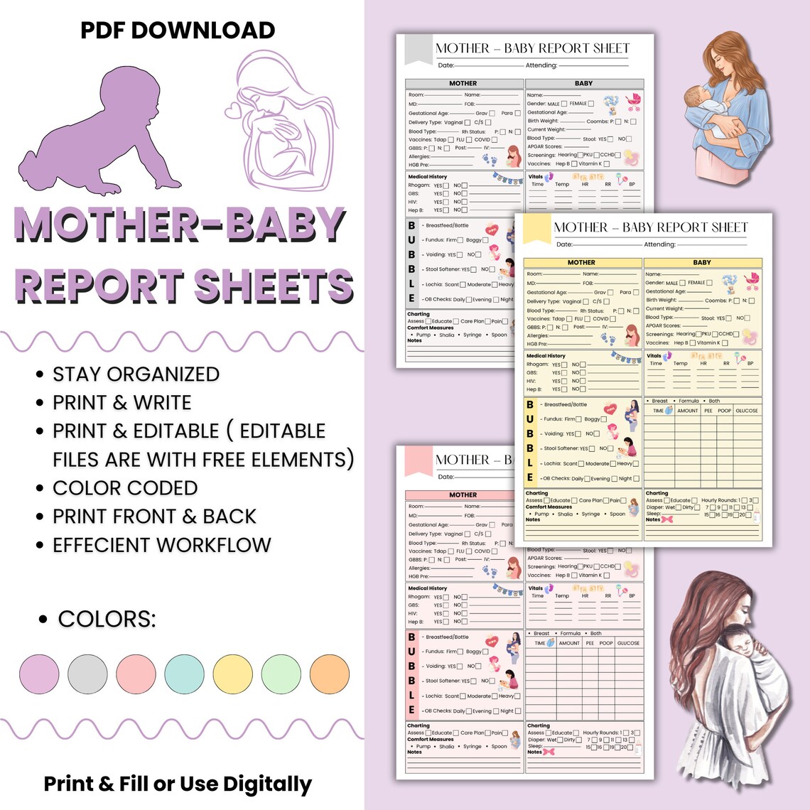 Mother Baby Report Sheet | 15 Pages Printable or Editable | Nurse ...