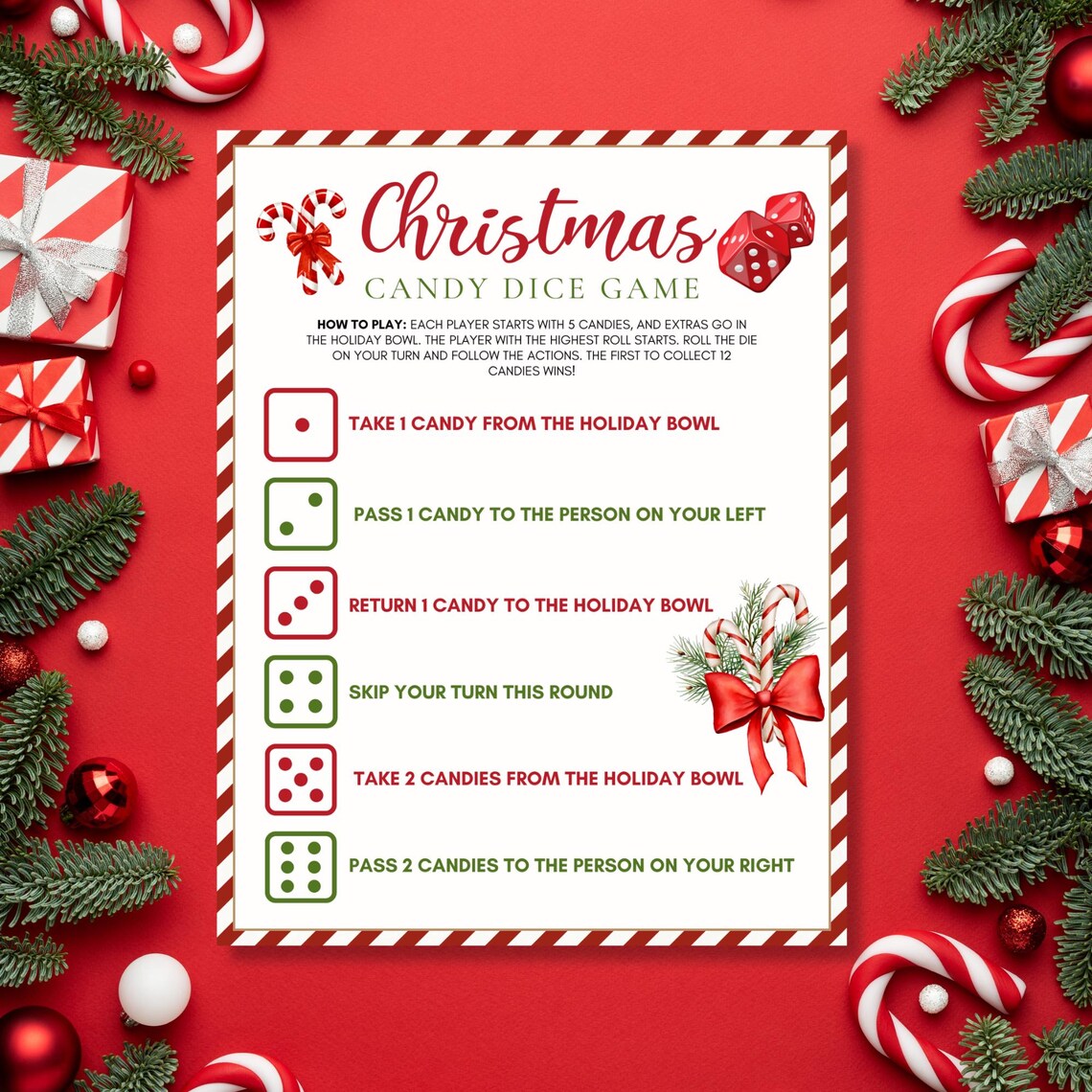 Christmas Candy Dice Game, Printable Games, Kids Candy Games, Christmas ...